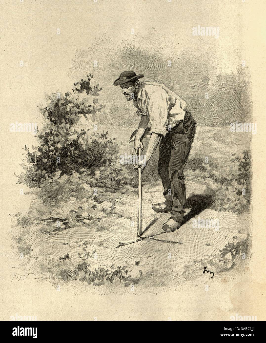 X marks the spot, man making a marking in the dirt, French, Rose De ...