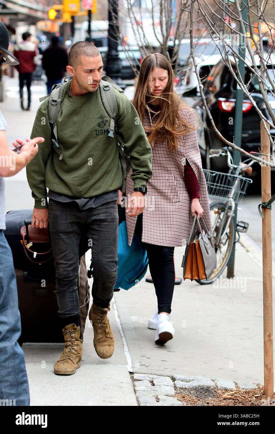 Shia LaBeouf and his girlfriend Mia Goth leave a downtown hotel in New ...