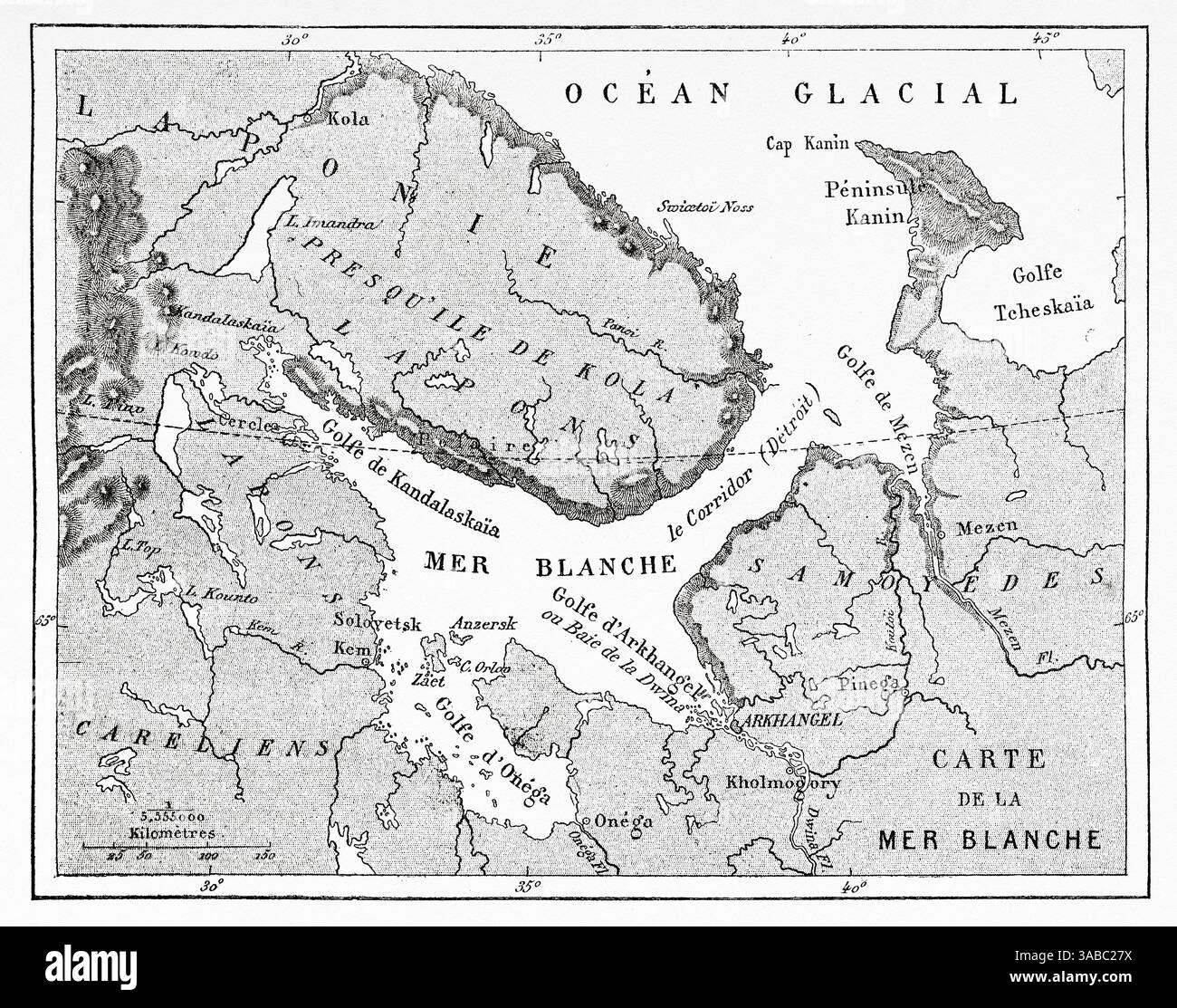 White Sea old map. The White Sea is a southern inlet of the Barents Sea ...