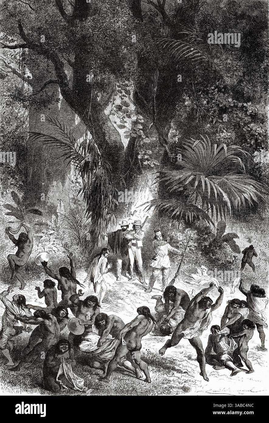 Looting scene. The native Indians steal the belongings of the ...