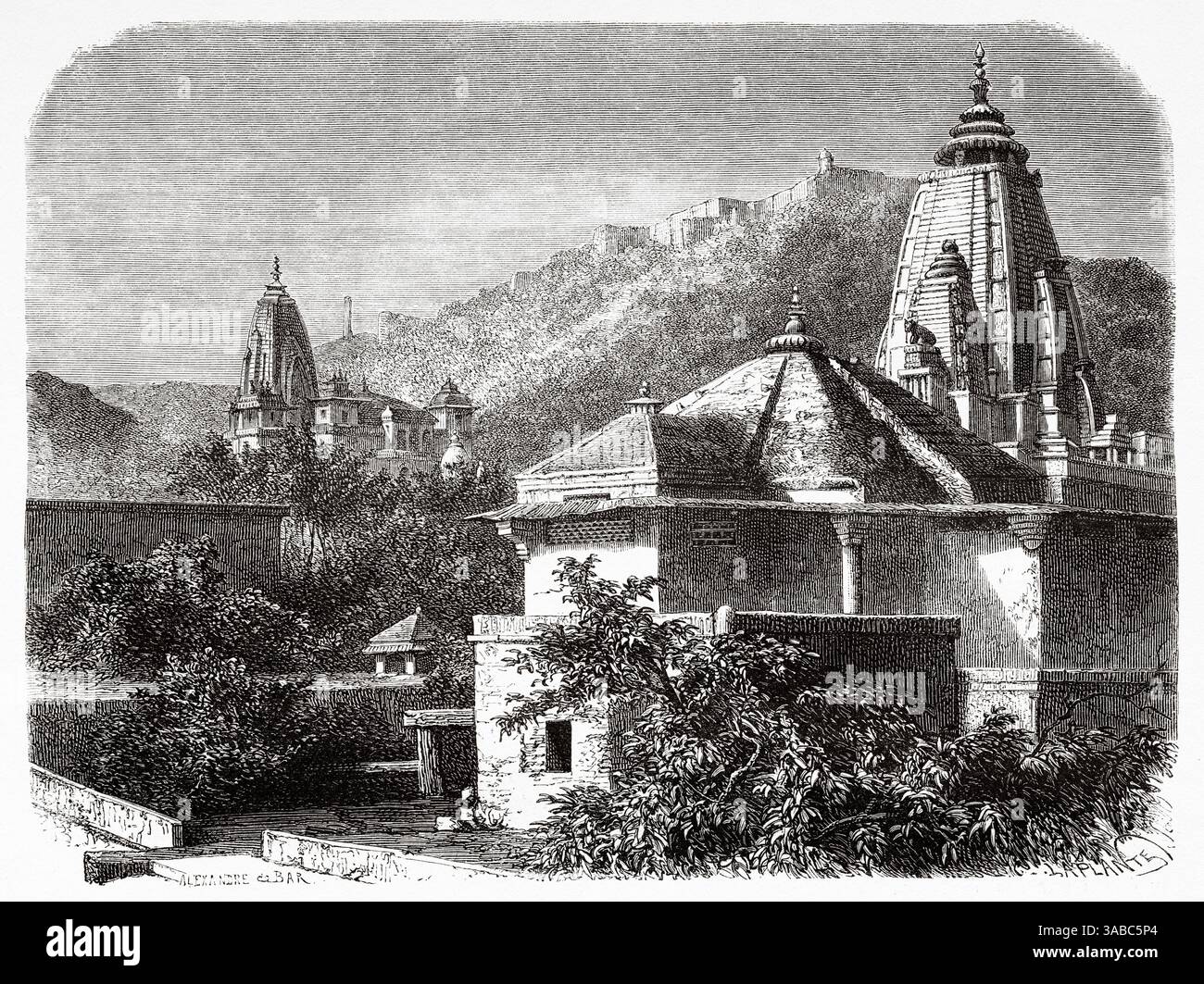Temple in the Amber Valley. Ajmer district. Rajasthan, India. Drawing ...