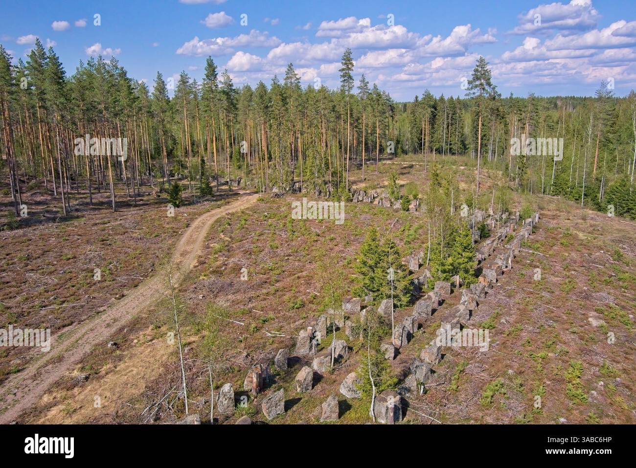 Aerial view of Finnish anti tank boulders near bunke B186 at Salpa Line ...