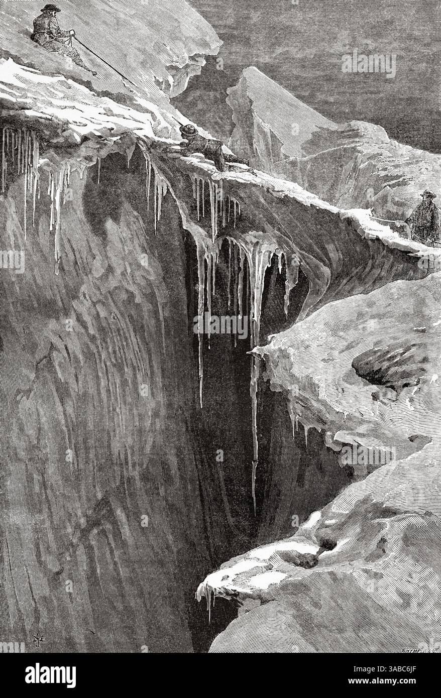 A bergschrund the Dent Blanche, Switzerland. Drawing by Emile Metzmacher (1815 - 1890) Scrambles ...