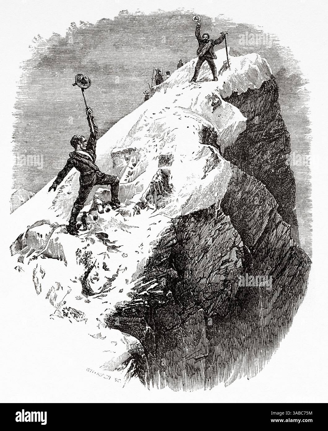 Climbers reach the summit of the Matterhorn mountain, Switzerland ...