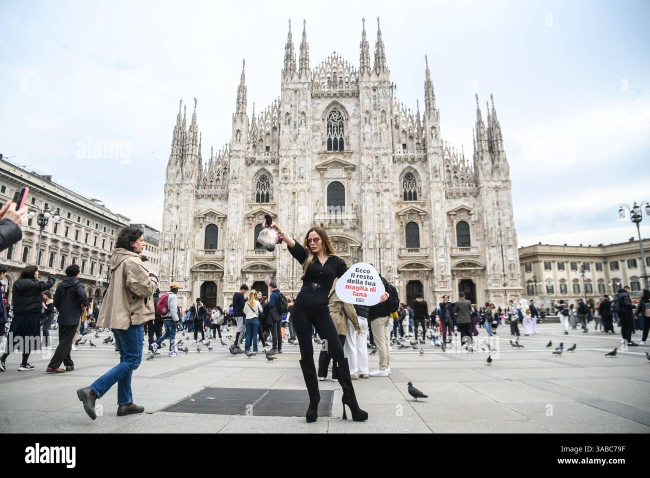 Milan, Italy. 2nd, March, 2025. Peta flash mob, Naike Rivelli protest ...