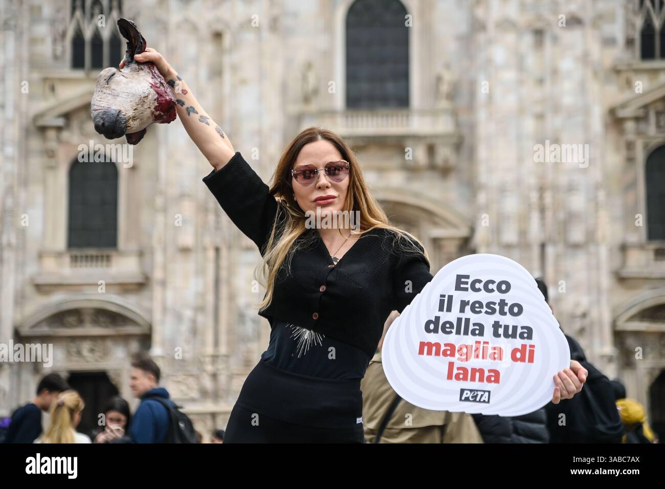 Milan, Italy. 2nd, March, 2025. Peta flash mob, Naike Rivelli protest ...