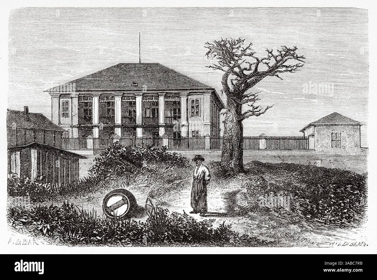 Courier Hotel, Dakar city. Senegal, Africa. Drawing by Alexandre de Bar ...