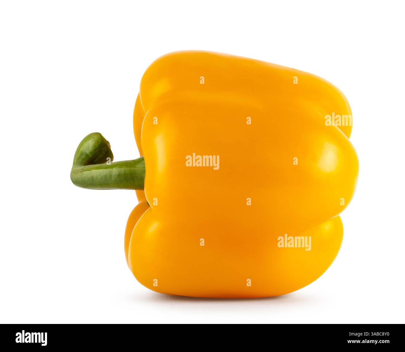 Yellow bell pepper laying side ways. Isolated on a white background ...
