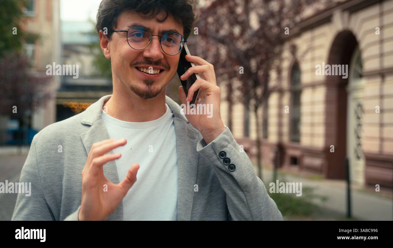 Smiling businessman business male happy Hispanic man guy walking ...