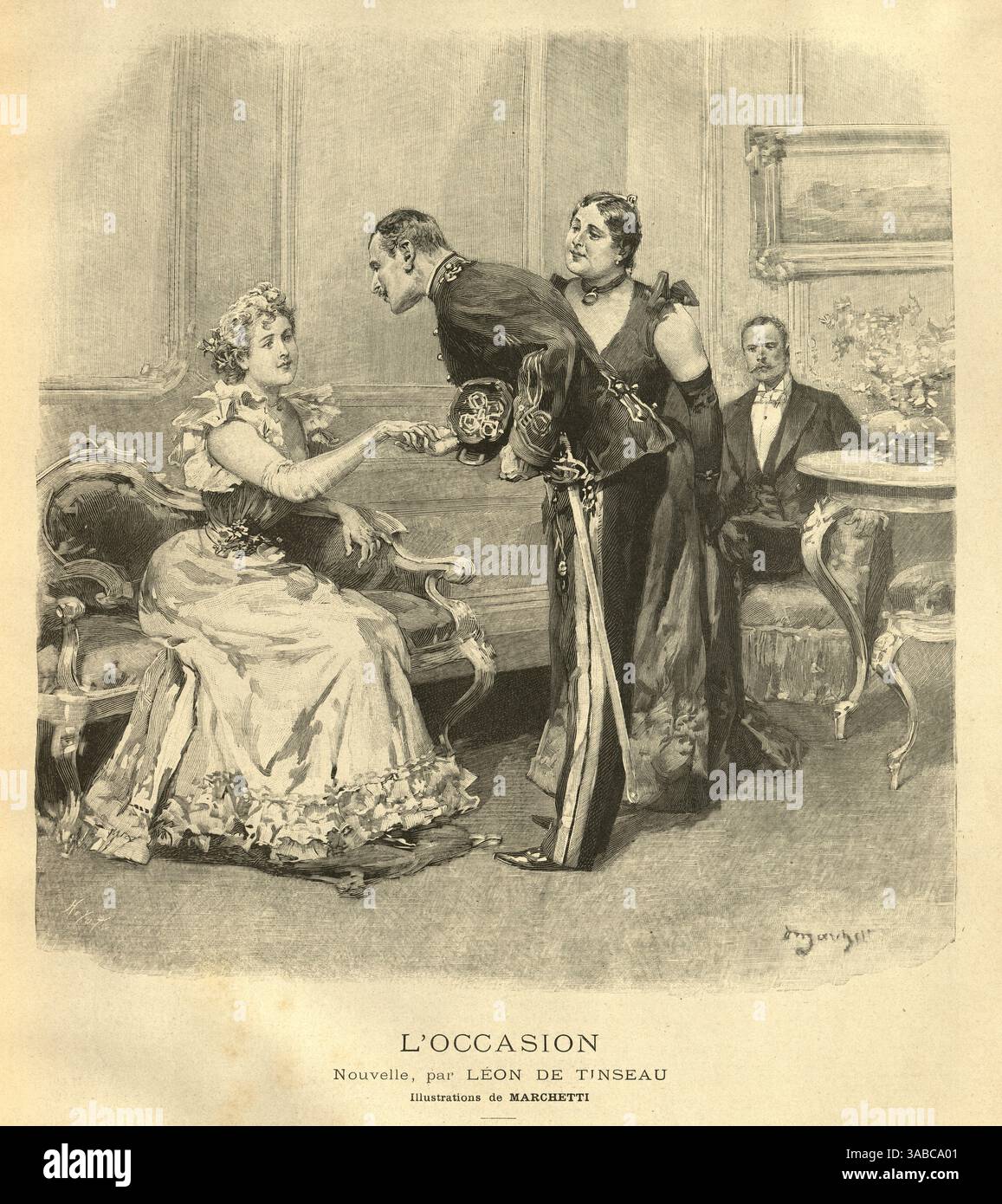 Army officer being introduced to a beautiful young woman, French ...
