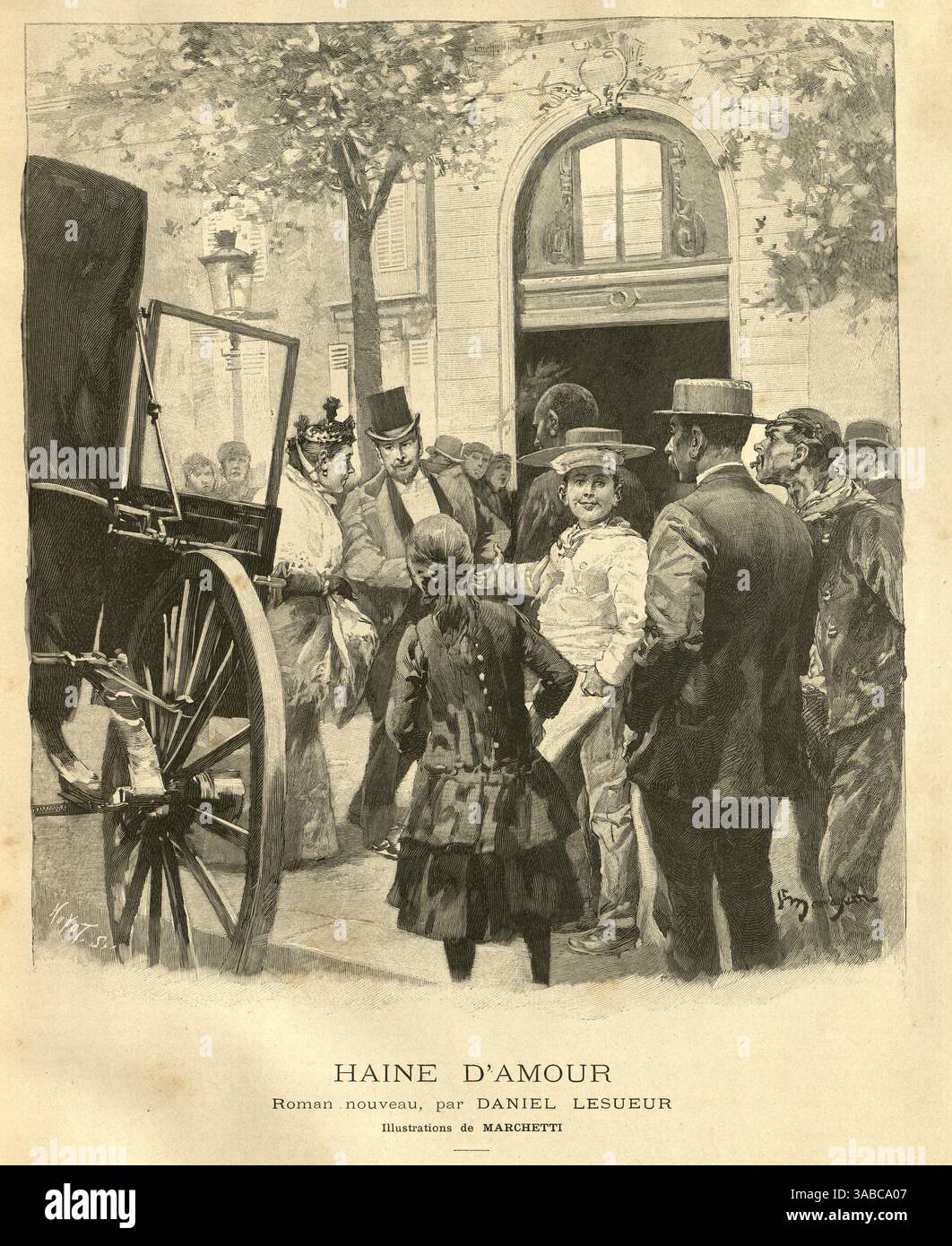 Group of people watch a famous lady get out of a carriage, French ...
