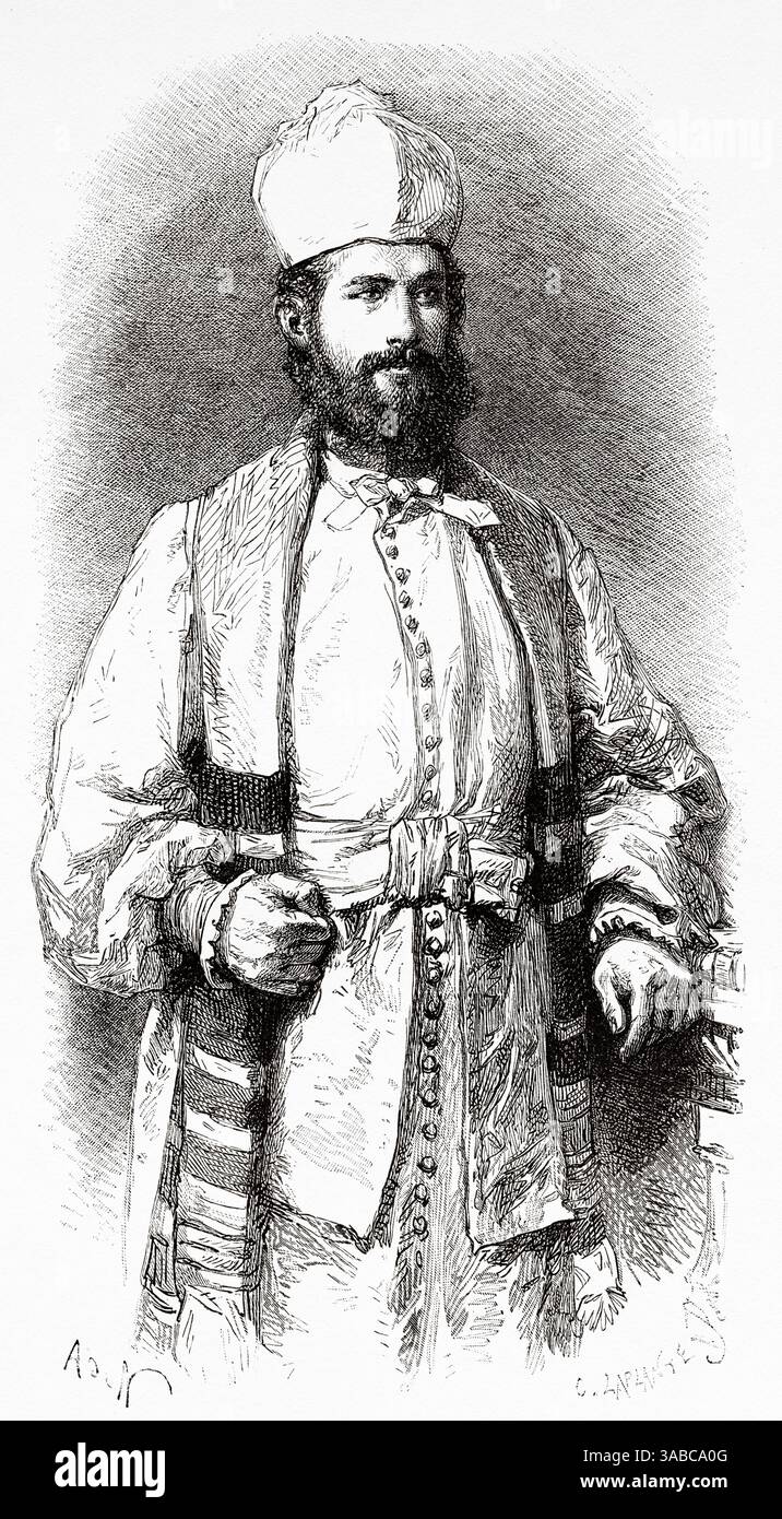 Karaism believer, Jewish religious movement, Russia. Drawing by ...