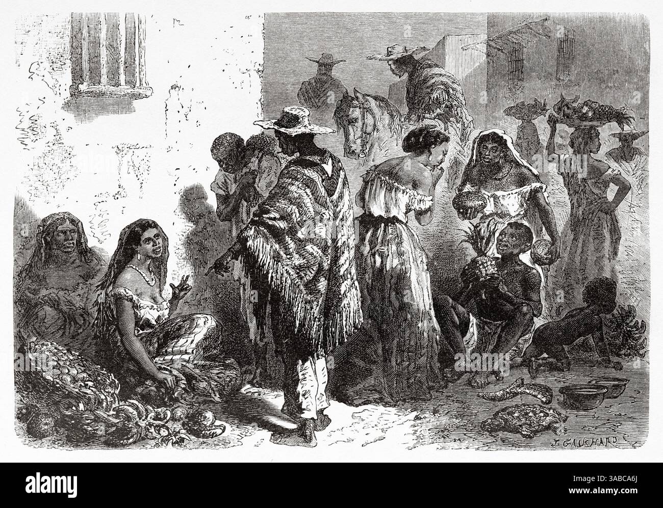 Market in Cartagena, Colombia. South America. Drawing by Alphonse de ...