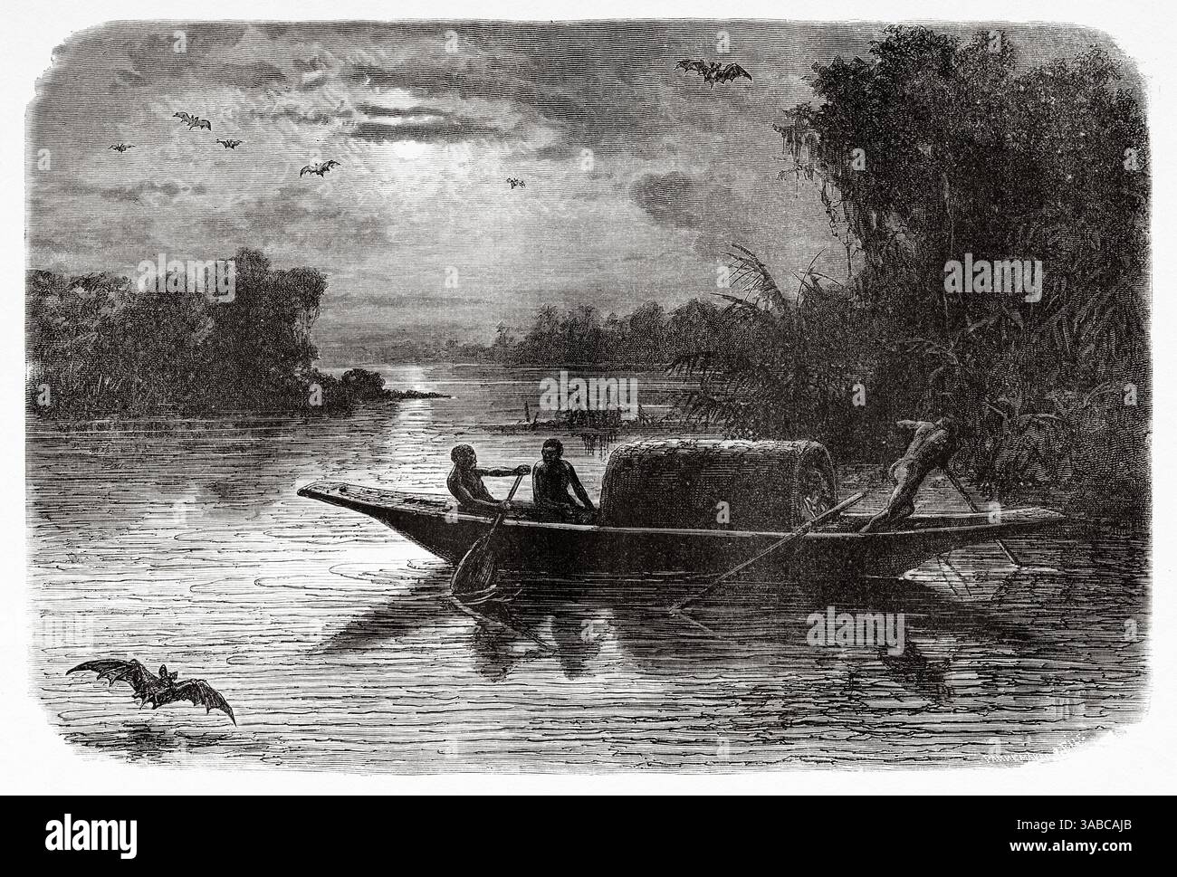 Native canoe sailing down the Cauca River, Colombia. South America ...