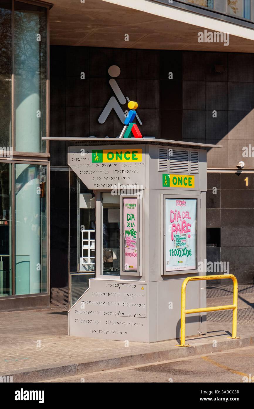 Barcelona, Spain - March 28, 2025: A ONCE kiosk in front of the ...