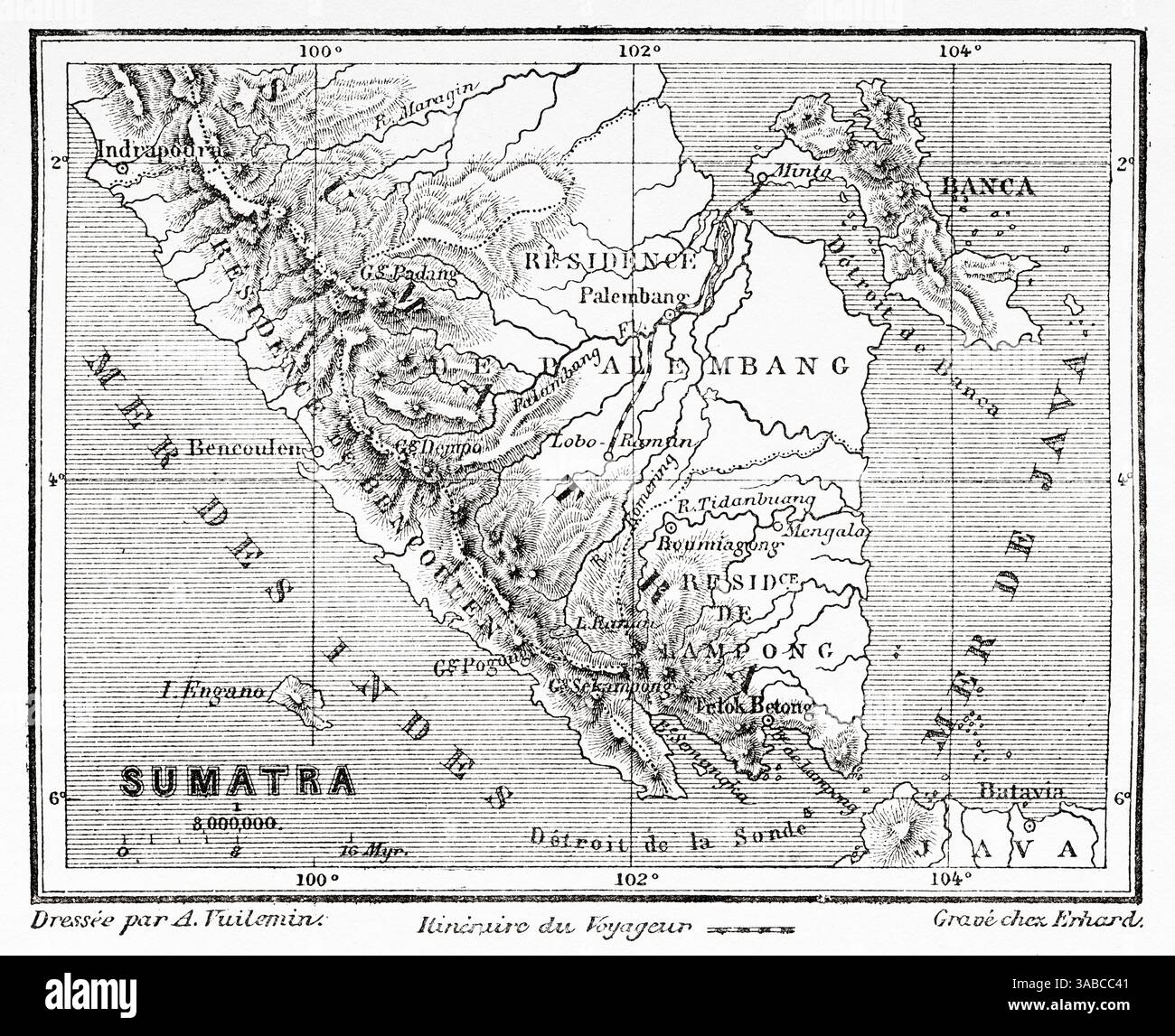 Old Map of Sumatra Island. Indonesia, Asia. Voyage to the Malay ...