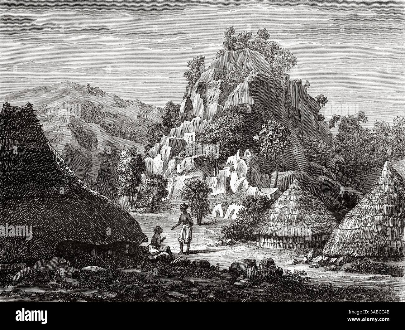 Landscape of Timor Island. Indonesia, Asia. Drawing by Frederic Sorrieu ...
