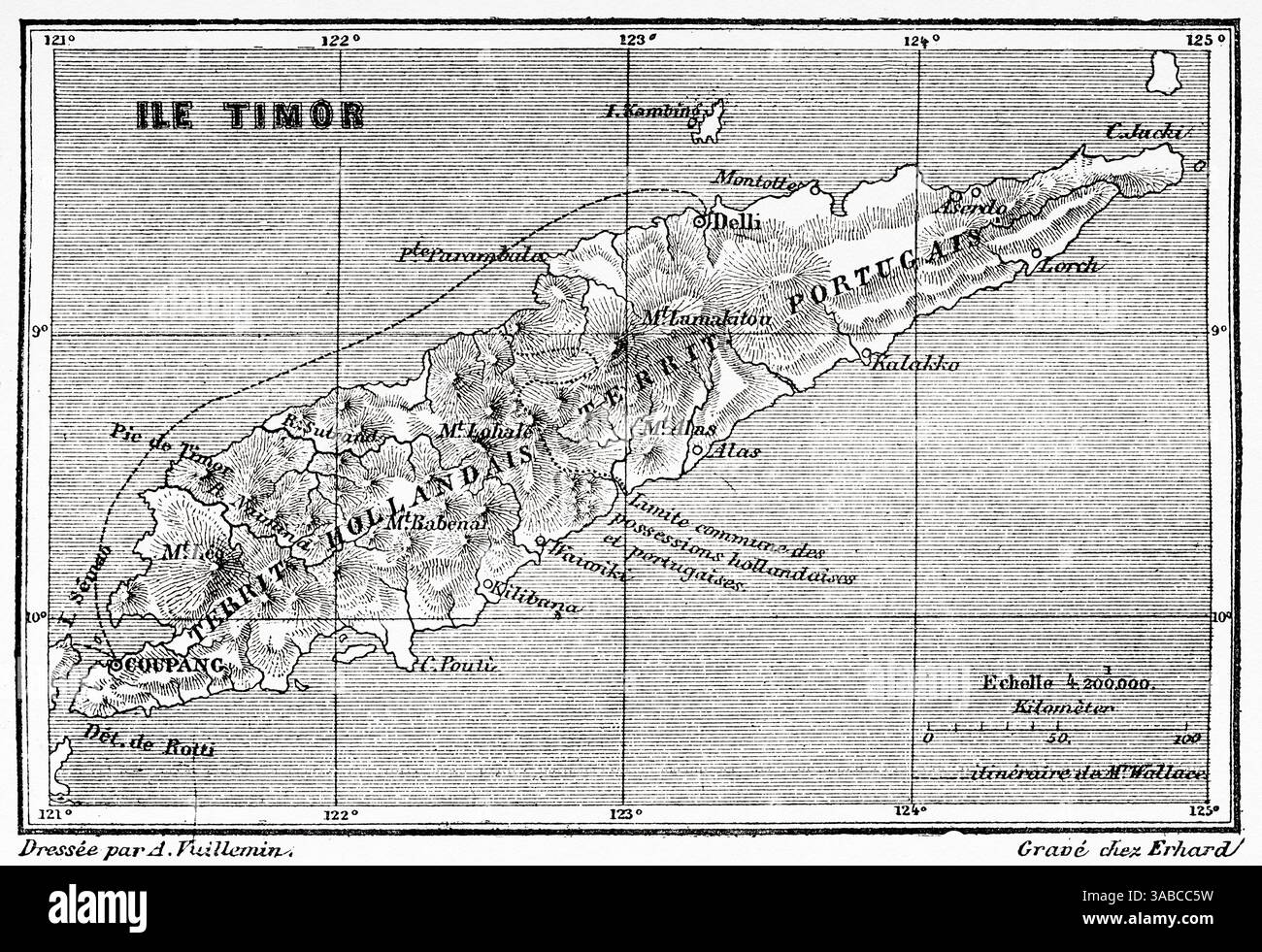 Old Map of Timor island. Indonesia, Asia. Voyage to the Malay Archipelago, 1861-1862, by Alfred ...