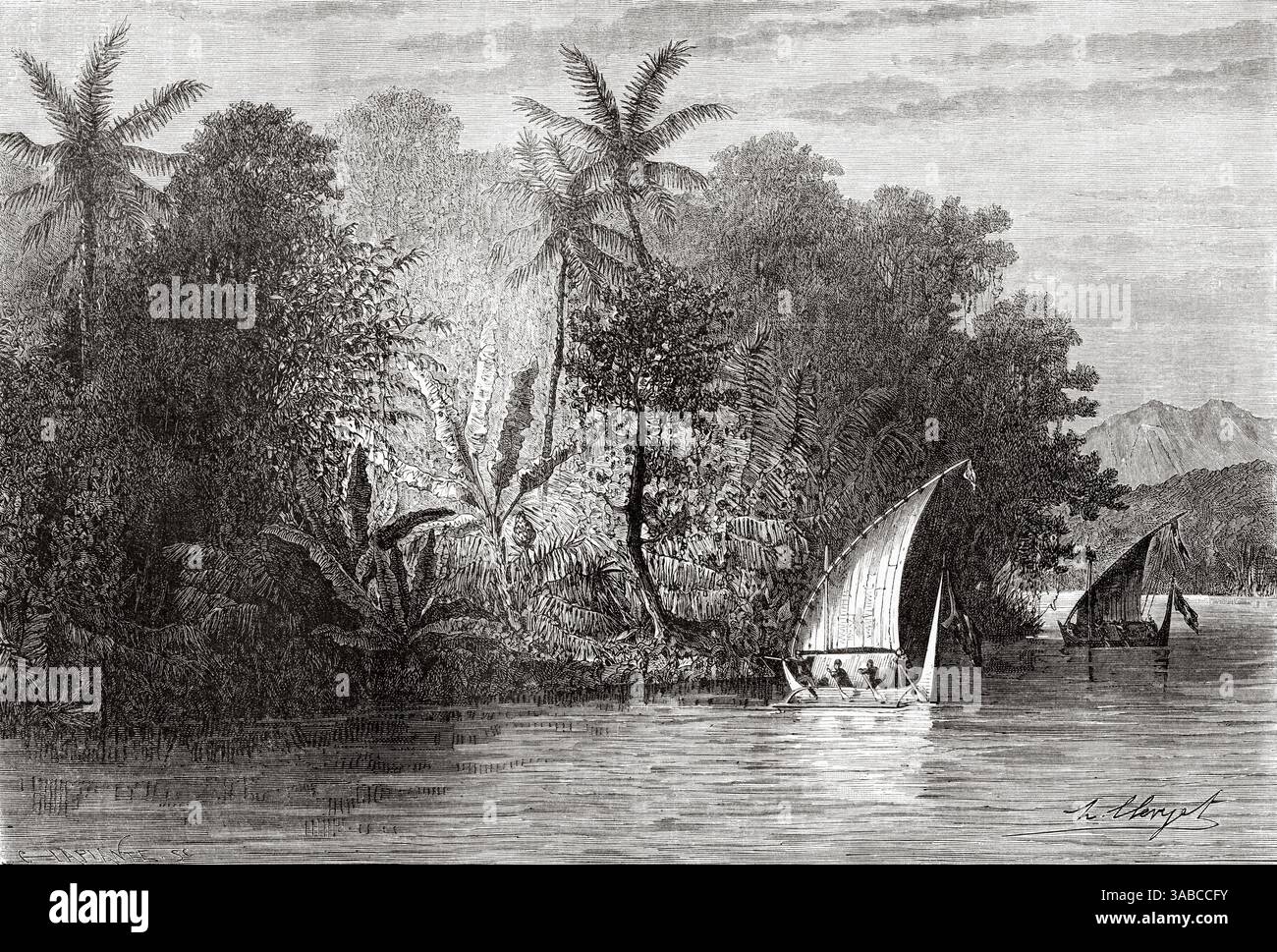 A view of Celebes Island. Indonesia, Asia. Drawing by Hubert Clerget ...