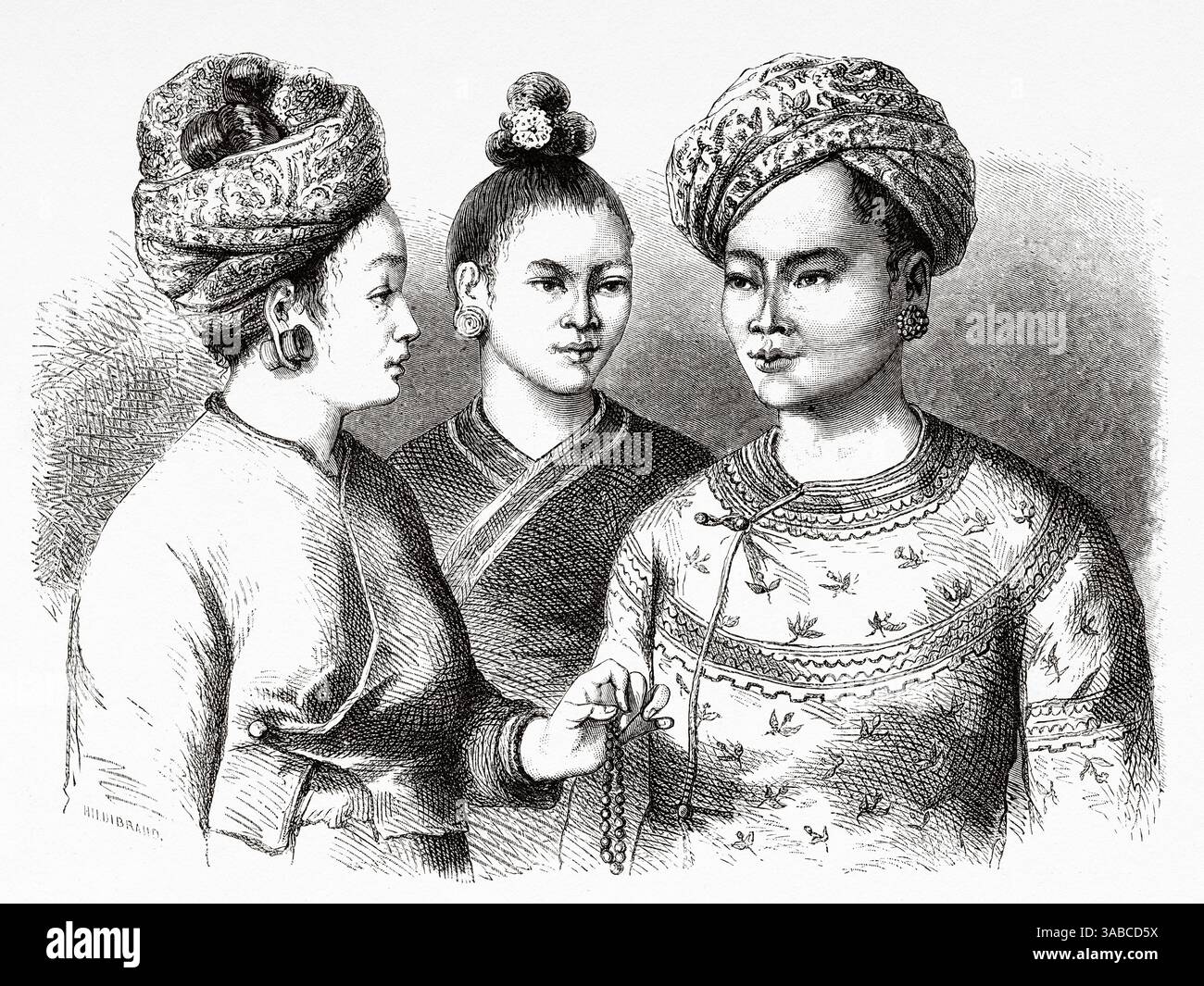 King Muong You and his two wives, Indochina Peninsula. Southeast Asia ...