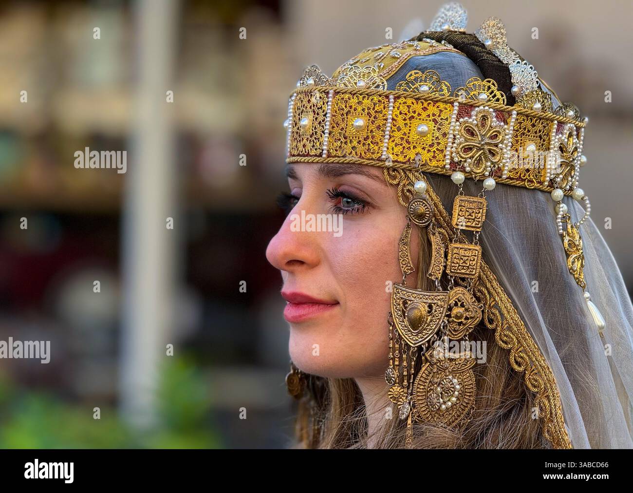 April 2, 2025, Catania, Tirana, Italy: A girl wearing traditional ...