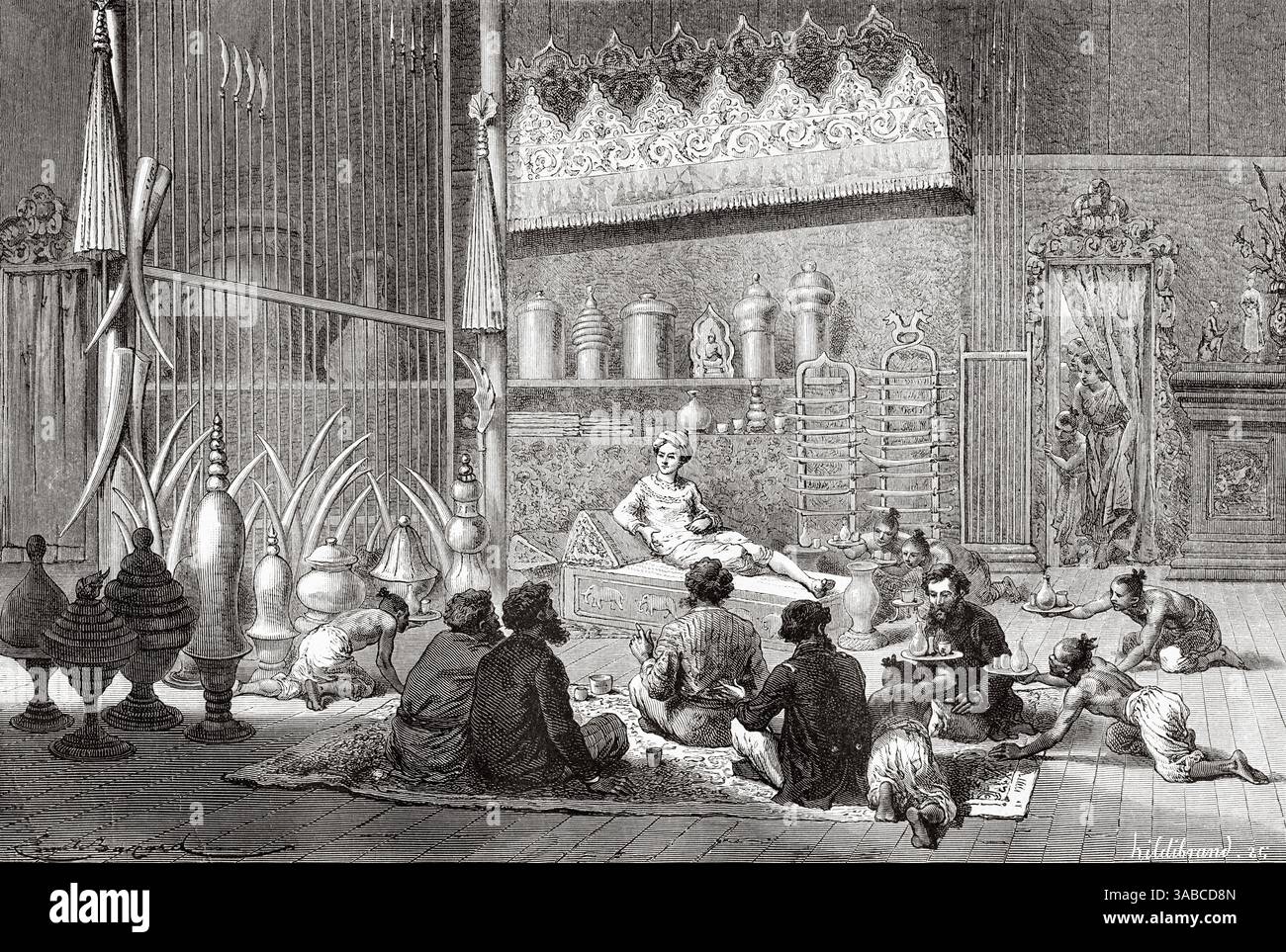 A meal offered by the king of Muong You, Indochina Peninsula. Southeast ...