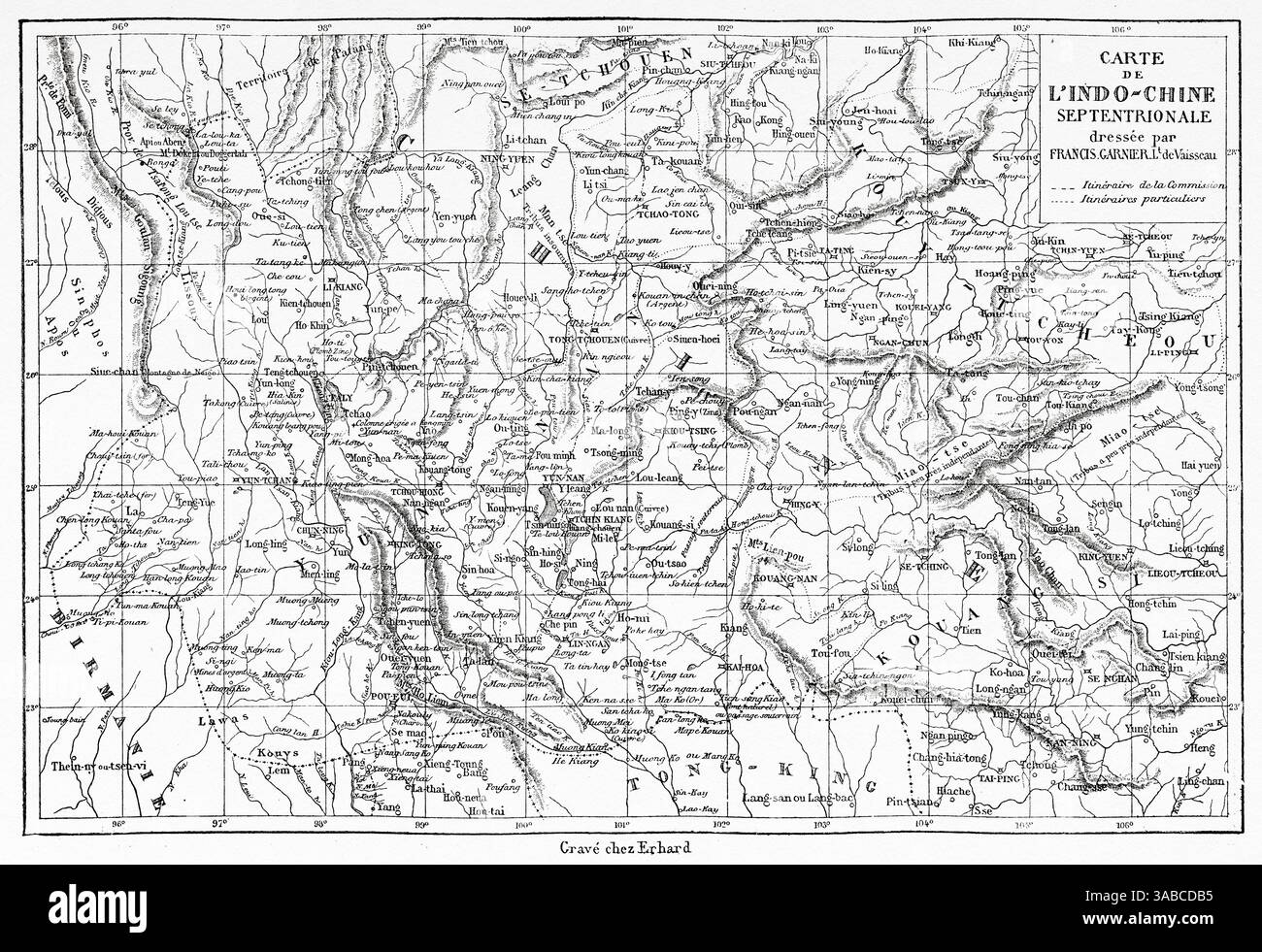 Old Map of Indochina Peninsula. Southeast Asia. Exploration voyage to ...