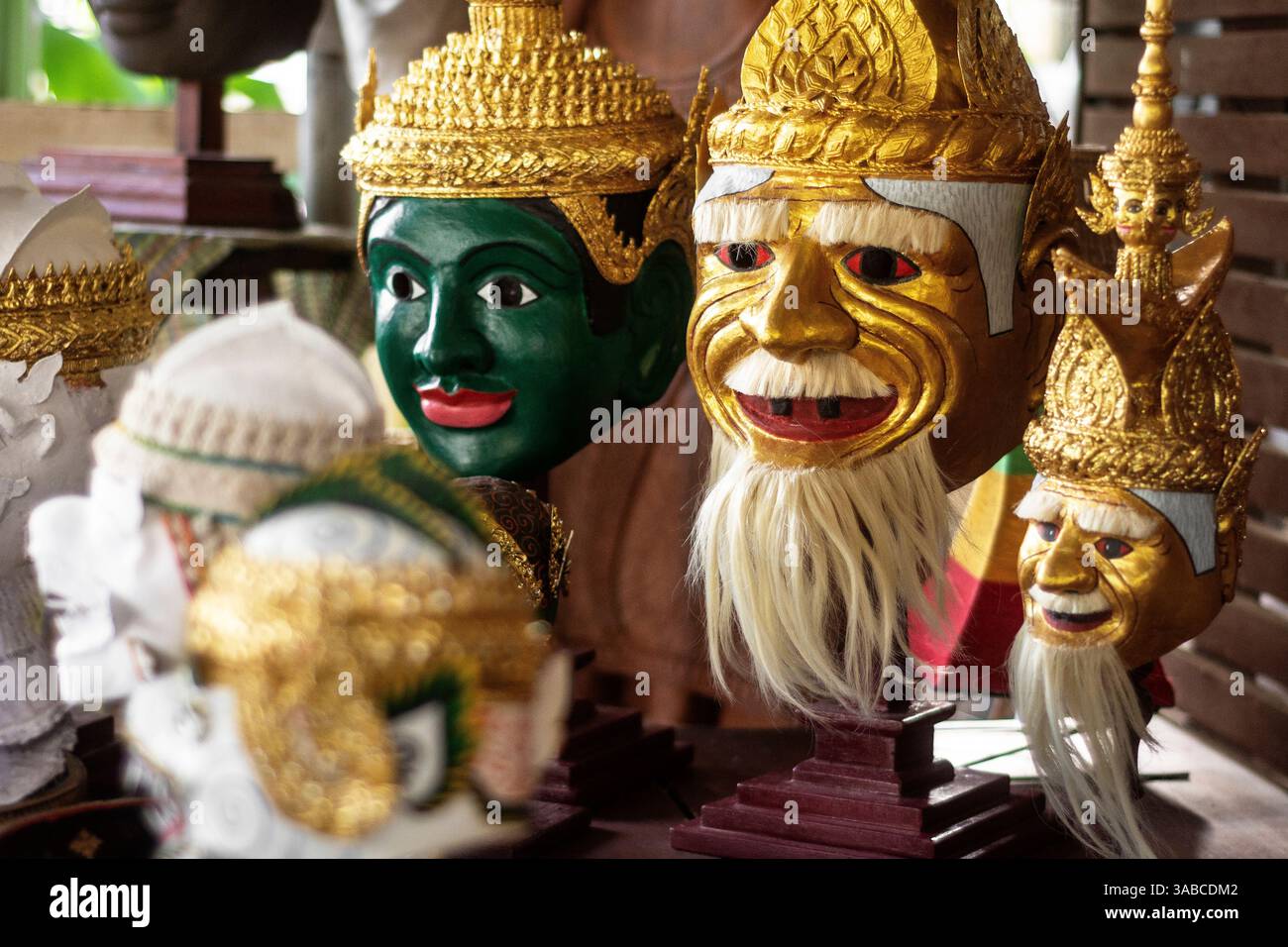 different traditional Lakhon Khol Khmer Masks on display in cambodia ...