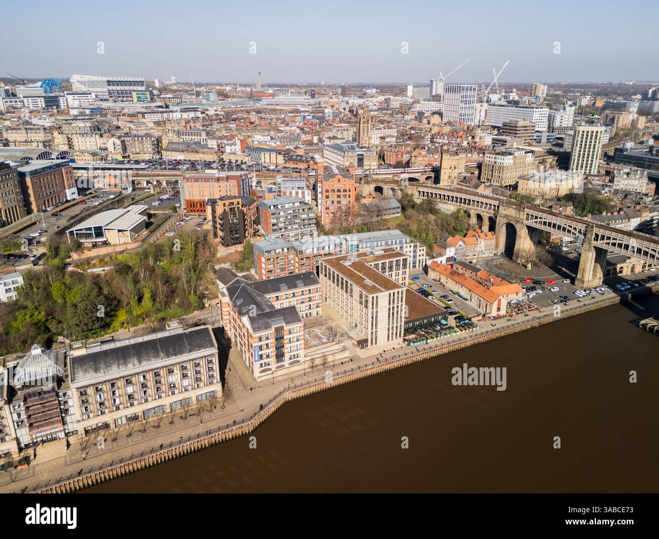 Newcastle upon Tyne: 6th March 2025: This drone aerial view showcases ...
