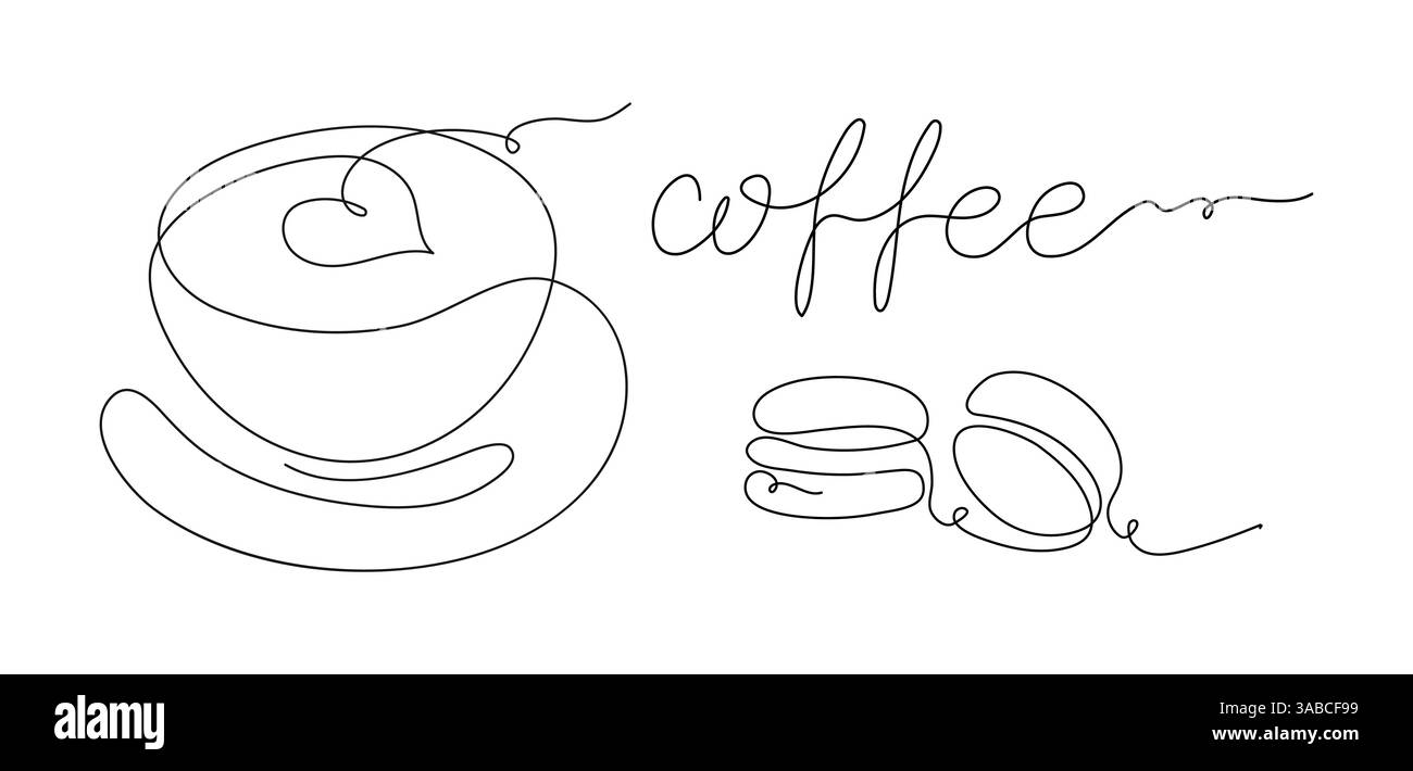 The horizontal banner depicts a coffee cup with a heart, macaroons and ...