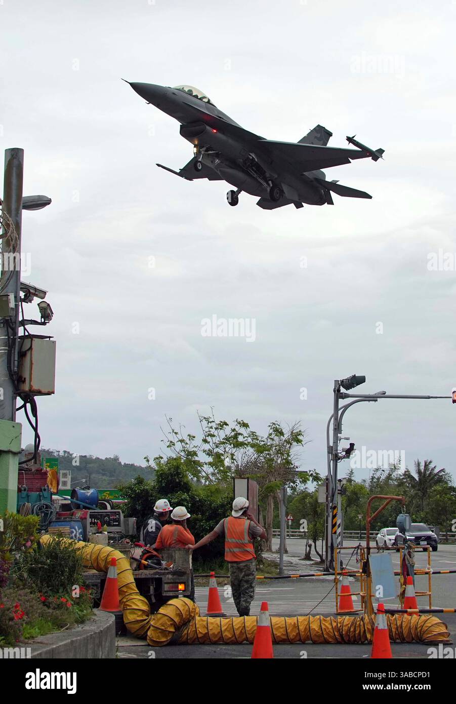 Taiwanese military fighter jet repeatedly takes off and lands at an air ...