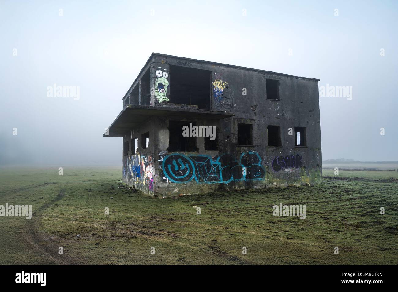 The abandoned historic remains of the old control tower on the disused ...