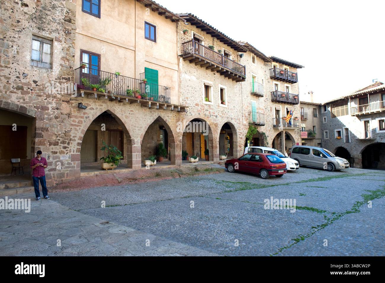 Santa Pau, Plaça Major or Firal dels Bous. La Garrotxa, Girona province ...
