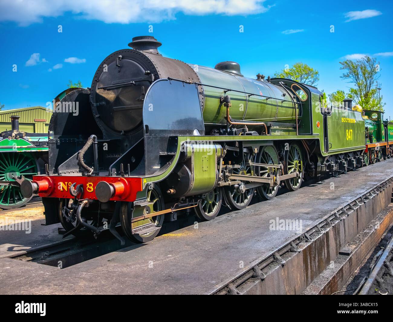 Vintage rolling stock the Southern 847 classic steam train, waits in ...