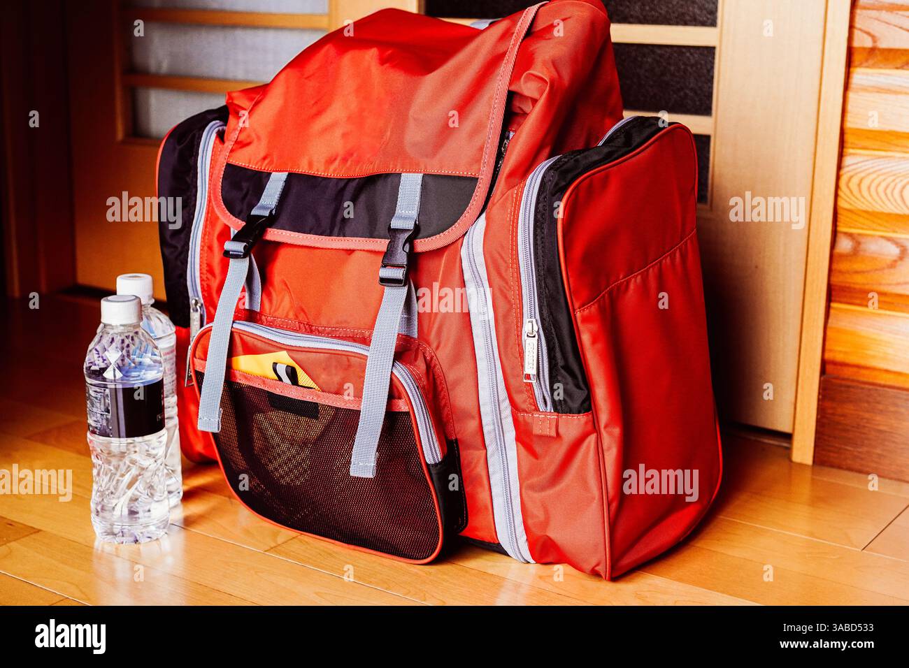 Emergency kit for earthquakes, fires, and other disasters Stock Photo ...