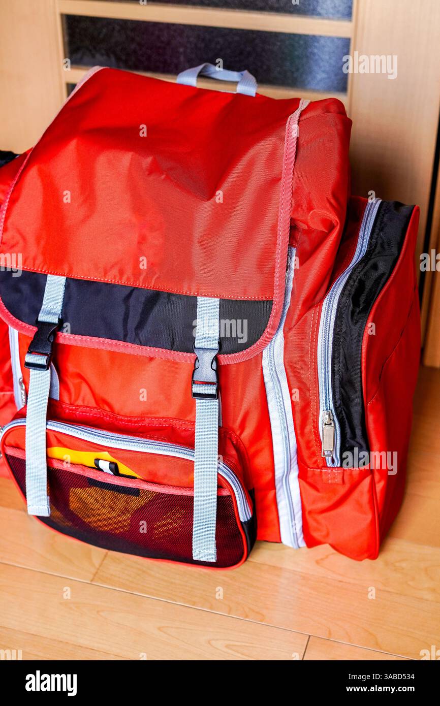 Emergency kit for earthquakes, fires, and other disasters Stock Photo ...