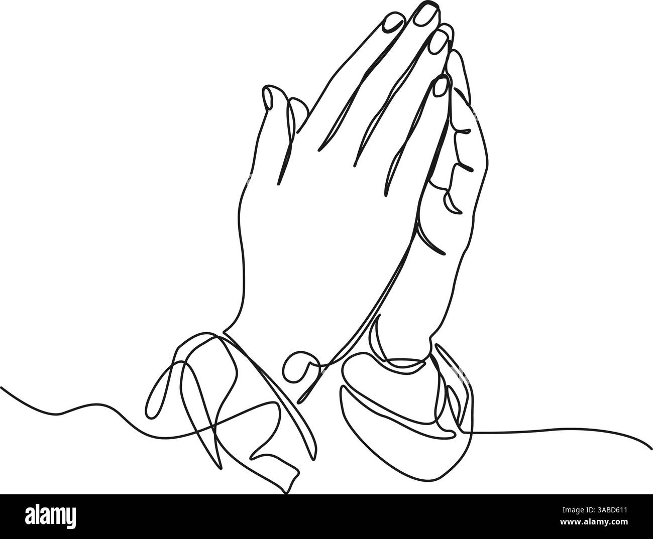 continuous single line drawing of praying hands, line art vector ...