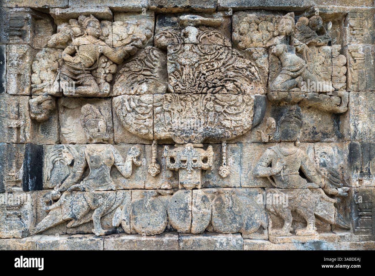 Bas relief of the Kalpataru tree on the outer wall of Pawon Temple ...