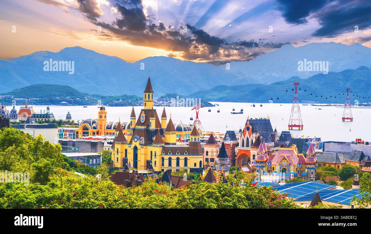 Beautiful panoramic landscape of Vinpearl Island Amusement Park with ...