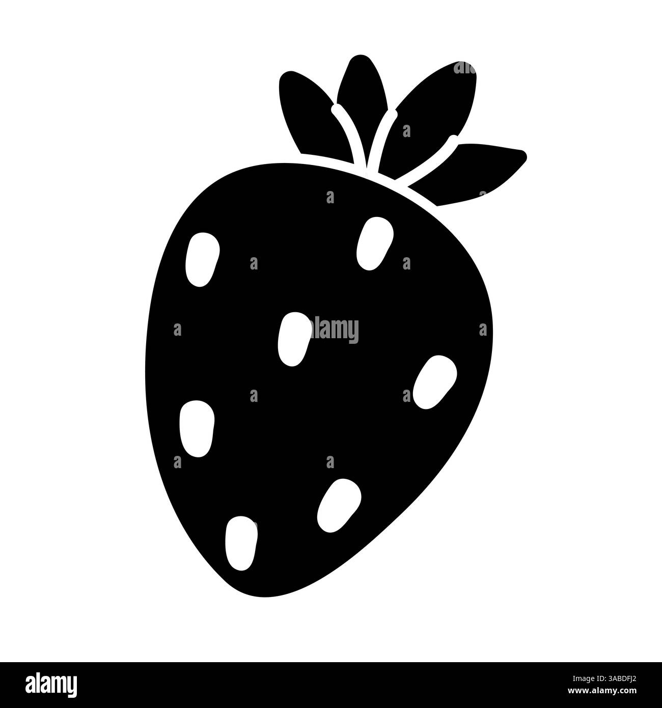 Black silhouette of a strawberry with distinct seed patterns and green ...