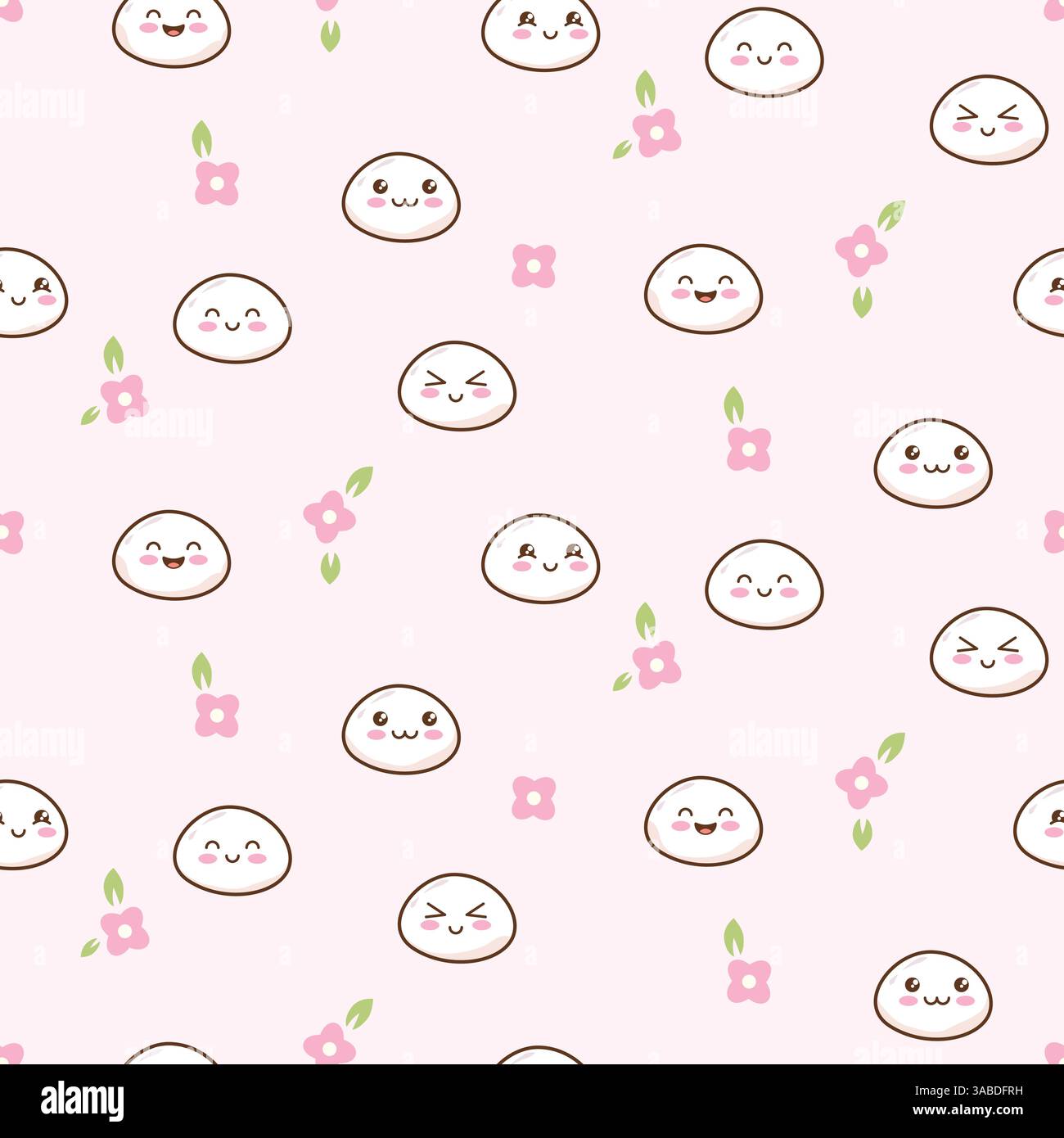 Mochi cute characters different facial expressions seamless pattern ...