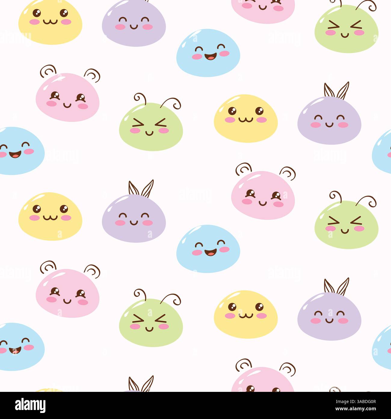 Mochi cute characters different facial expressions seamless pattern ...