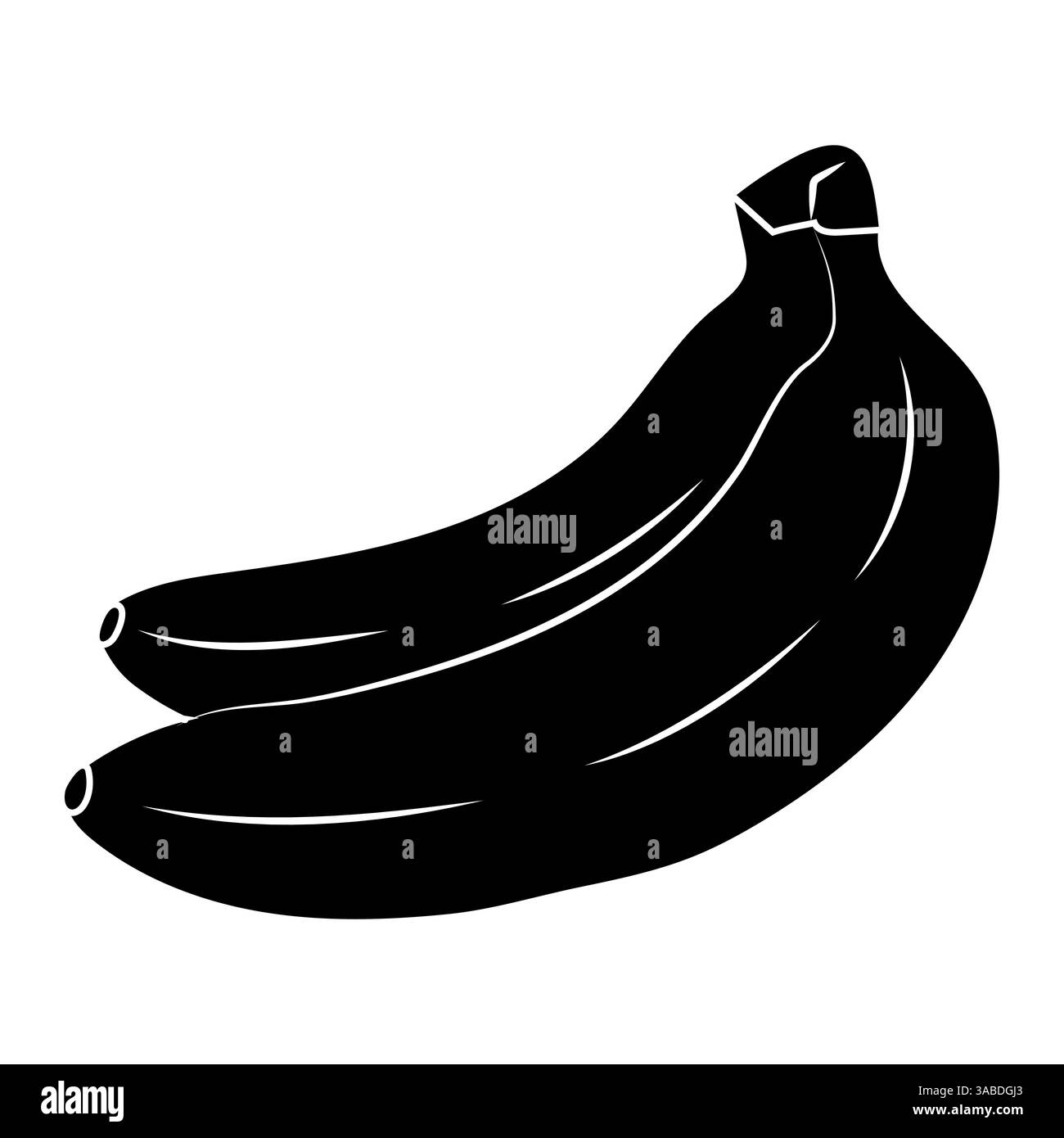 Bananas arranged side by side on a plain background in a simple black ...