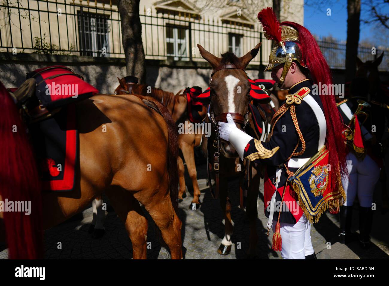 A Republican Guard pats his horse as King Frederik X and Queen Mary of ...
