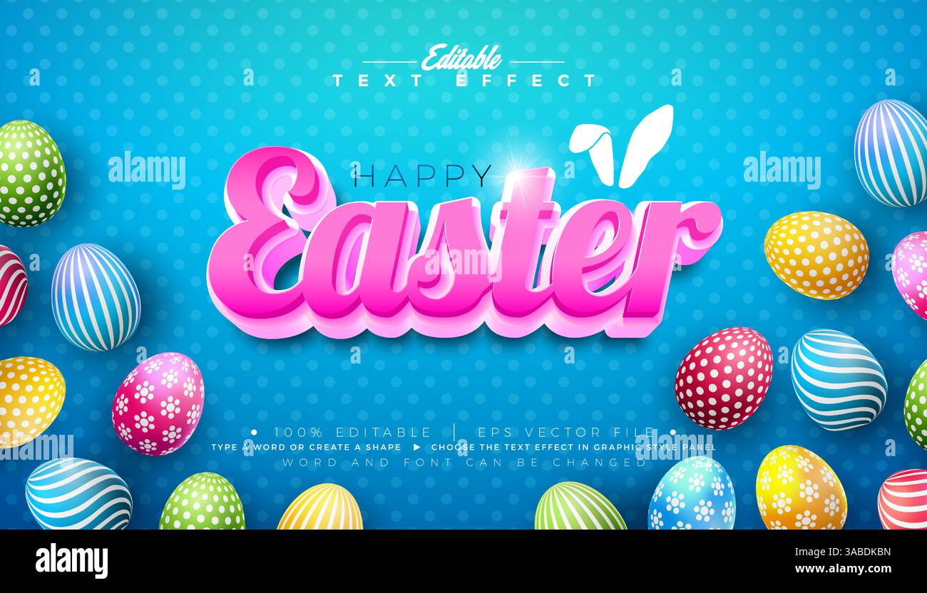 Happy Easter 3D Text Effect Design. Editable and Scalable Vector Graphic Style Effect with ...