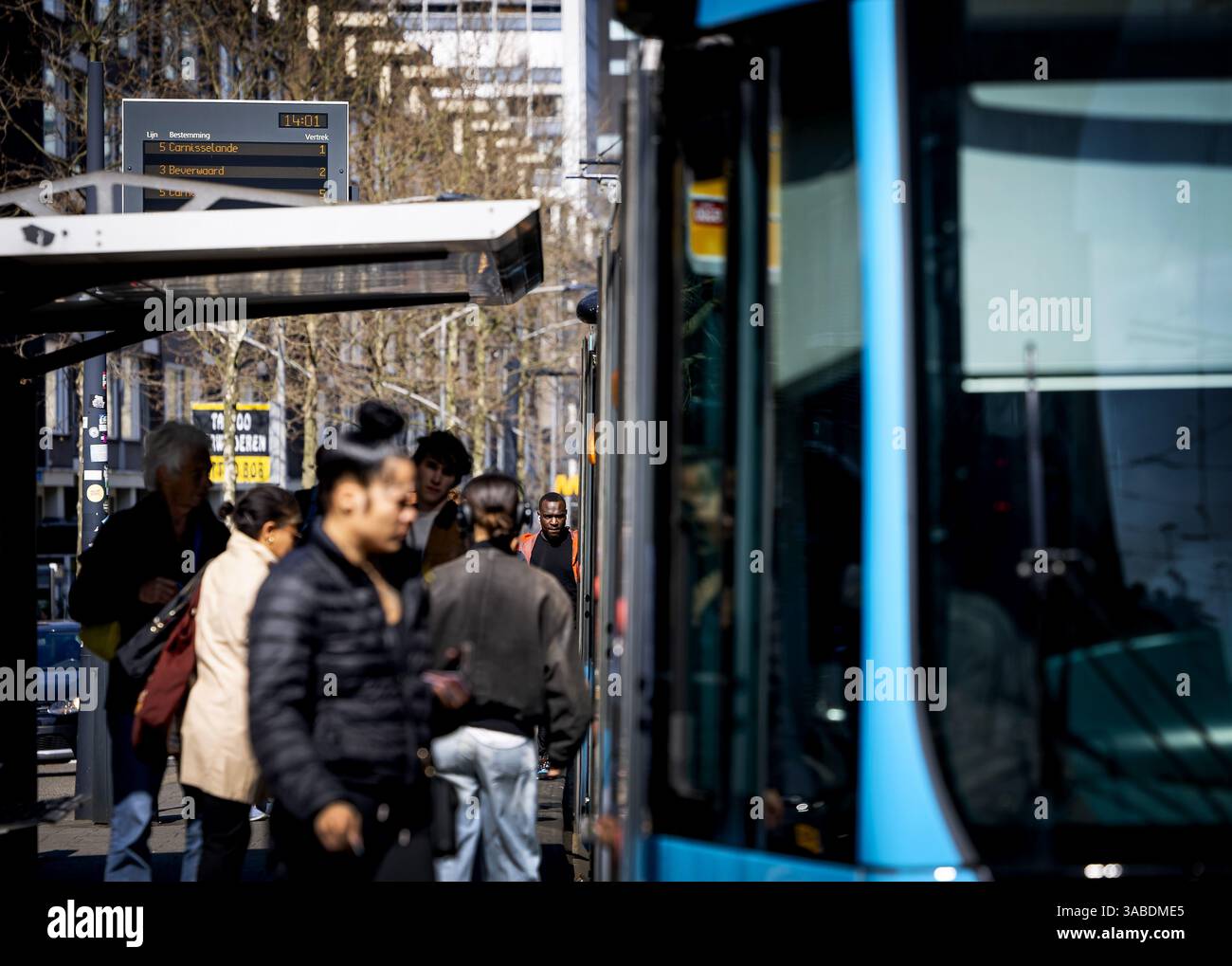 ROTTERDAM - A streetcar stands still on the Schiedamsedijk during a ...