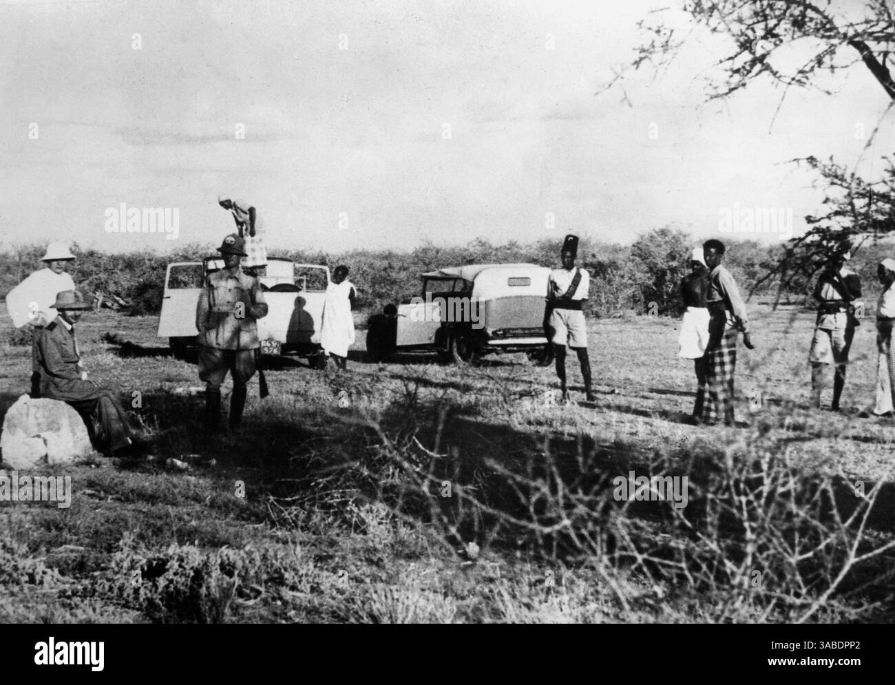 Italian officers and colonial soldiers at a boundary stone on the ...