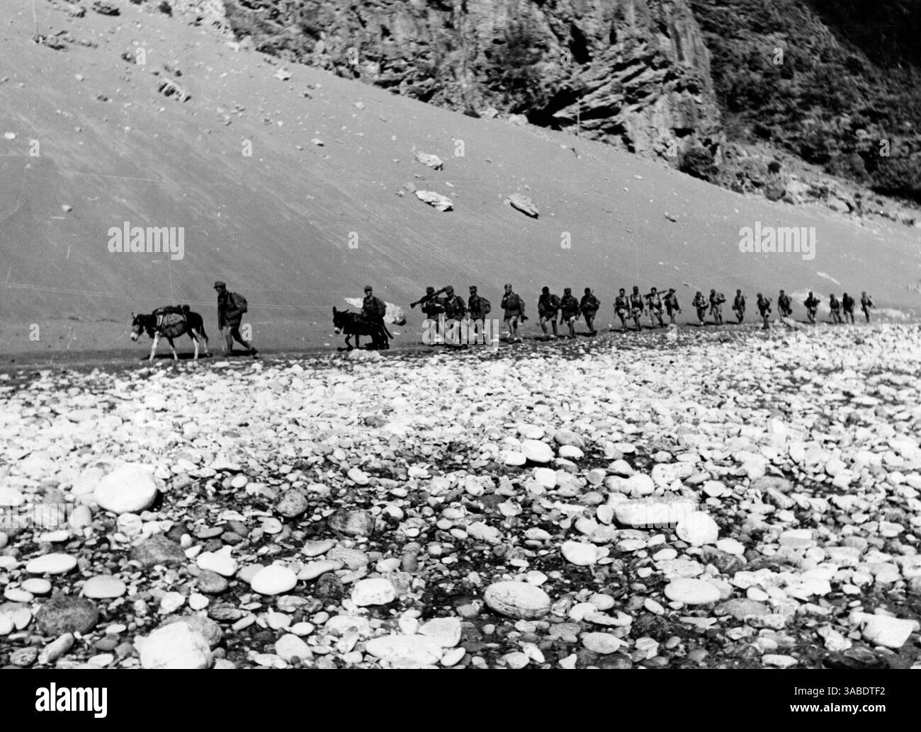 A column of German mountain troops on the march in Yugoslavia ...