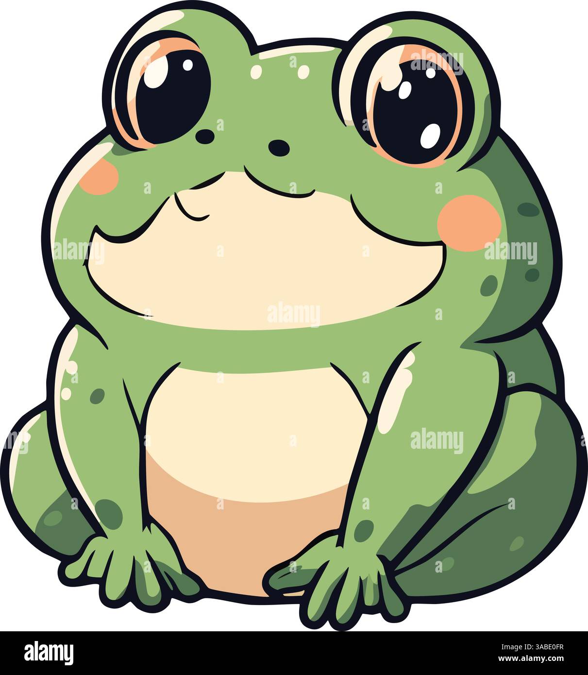 A cute cartoon frog with big eyes and a smiling expression, sitting ...