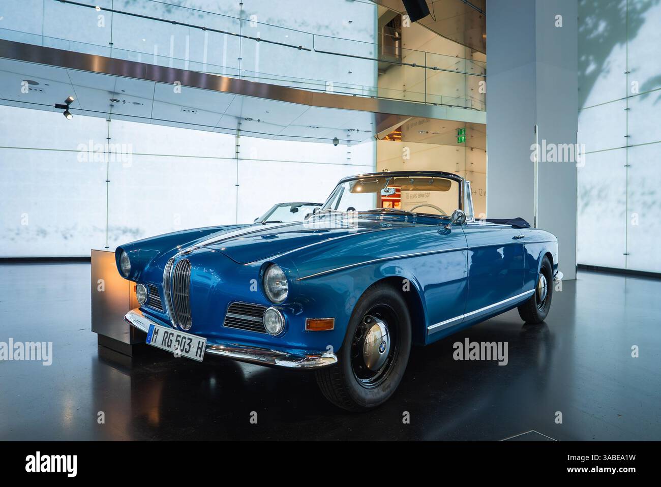 Classic Blue BMW Convertible Displayed in Munich Museum Exhibit Stock ...